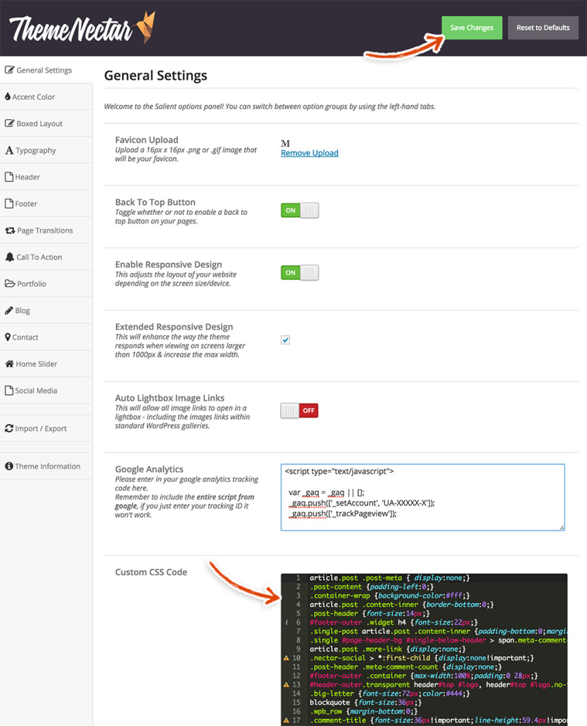 Salient theme custom css code WPLauncher